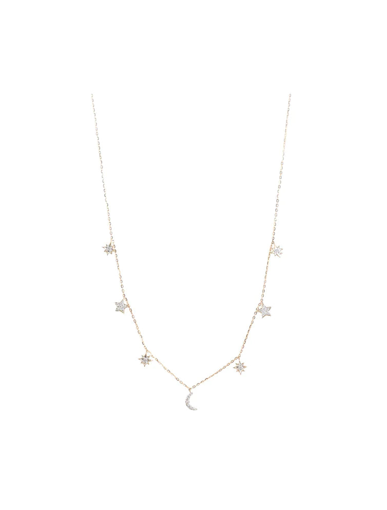 CONSTELLATE ATHENE 18ct WG + YG Moon & Star diamond necklace | Halcyon Atelier