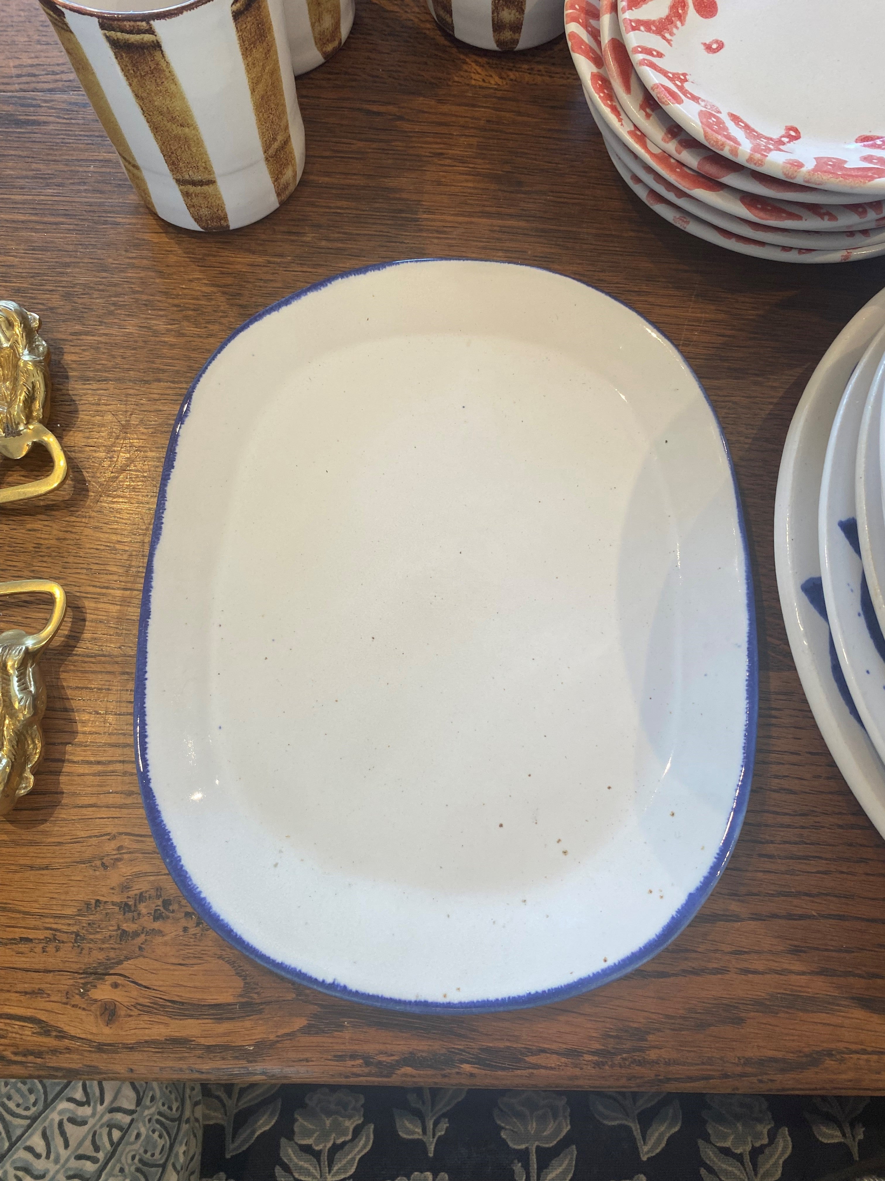 CERAMICS Oblong Plate - Blue Rim | Halcyon Atelier